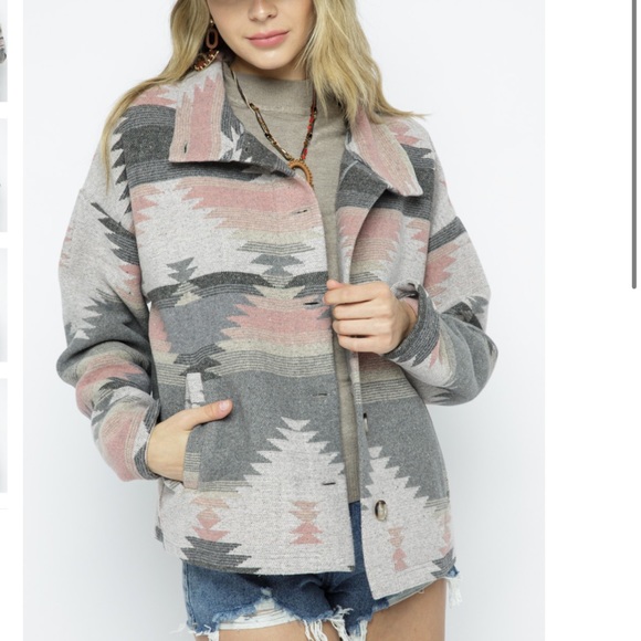 Blue B Collection | Jackets & Coats | New Pink Grey Aztec Print With ...